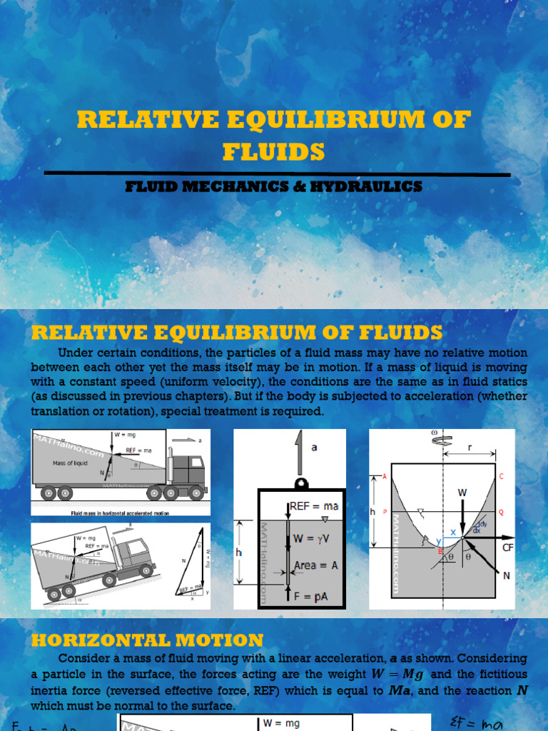 Lecture8 - Relative Equilibrium of Fluids | PDF | Force | Acceleration