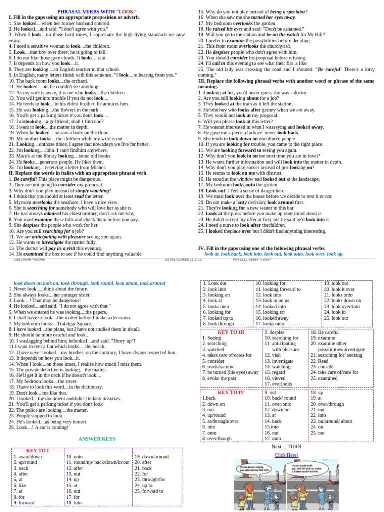 PHRASAL VERBS LOOK Exercises Keys | PDF | English Language | Linguistic ...
