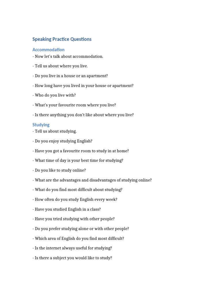 English Speaking Practice Questions | PDF