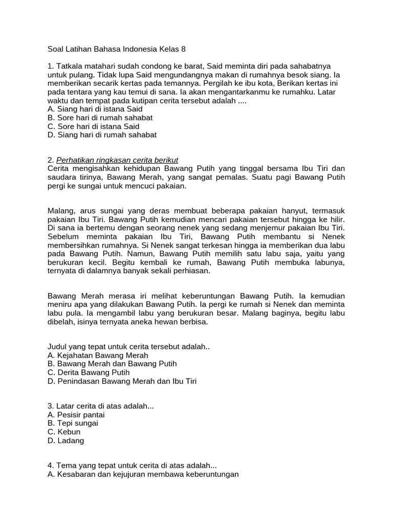 A-Soal Latihan Bahasa Indonesia Kelas 8 Untuk Siswa | PDF