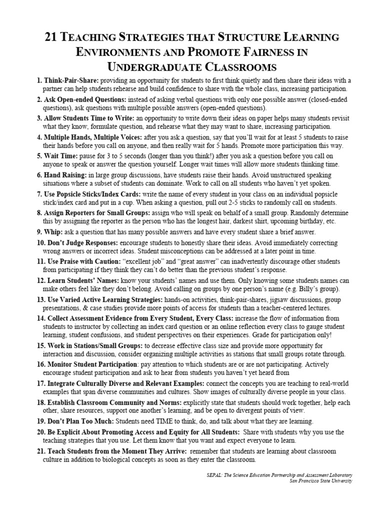 Handout 21 Strategies For Promoting Student Success | PDF | Learning ...