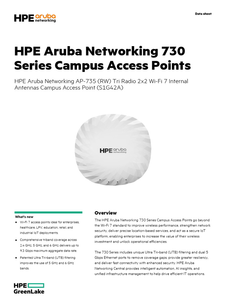 HPE Aruba Networking AP-735 (RW) Tri Radio 2x2 Wi-Fi 7 Internal Antennas Campus Access Point ...