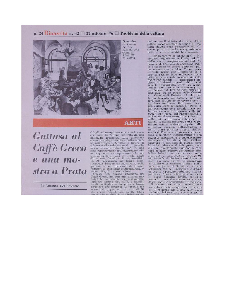 Del Guercio - Guttuso Al Caffè Greco, Rinascita 22 Ottobre 76 | PDF