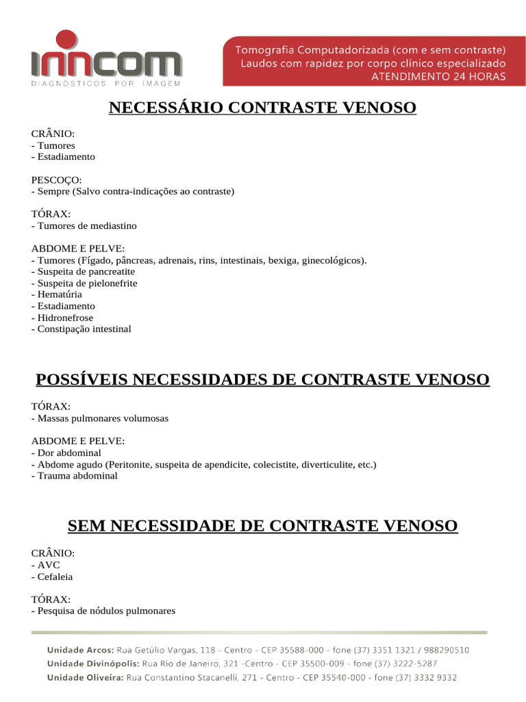 ORIENTAÇÕES DE CONTRASTE VENOSO - INNCOM | PDF | Especialidades médicas ...
