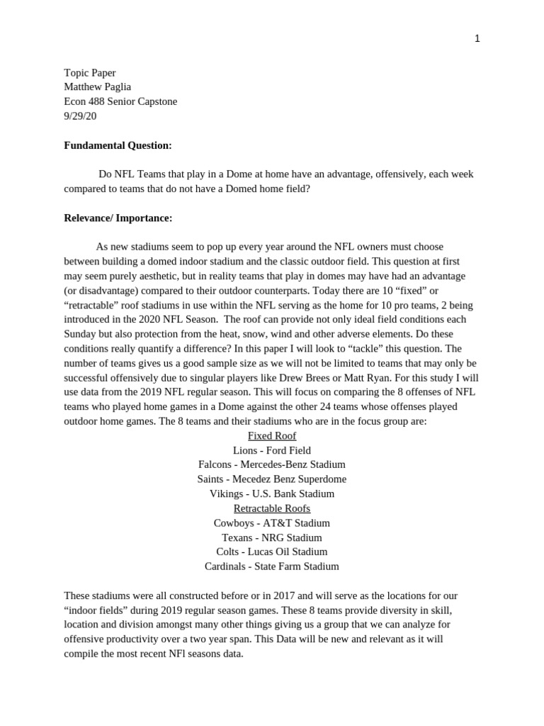 NFL Dome Advantage: Offensive Analysis | PDF | Data | National Football ...