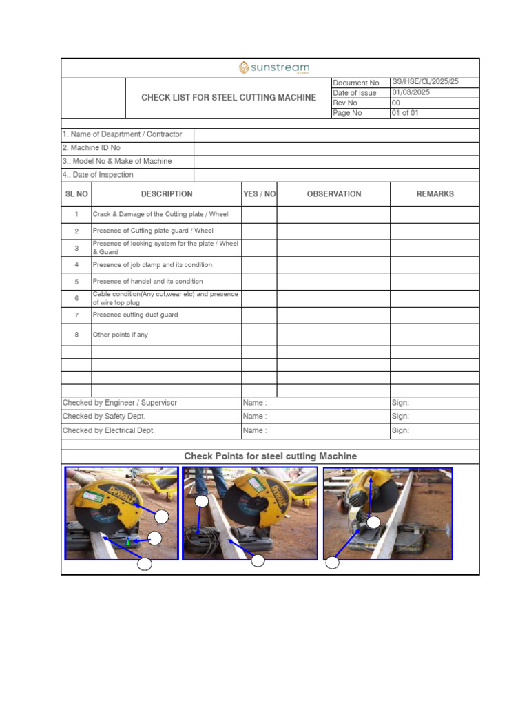 Sunstream Check List For Chopsa Cutting Machine | PDF