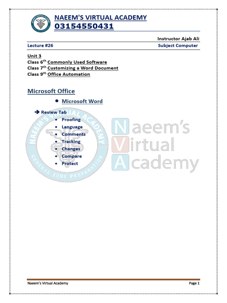 Lec 26 MS Word Review Tab (Part 1) | PDF
