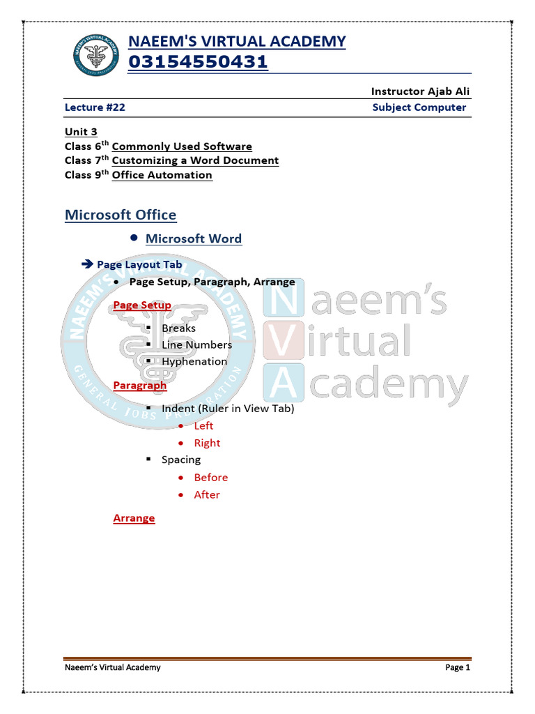 Lec 22 MS Word Page Layout Tab (Part 2) | PDF