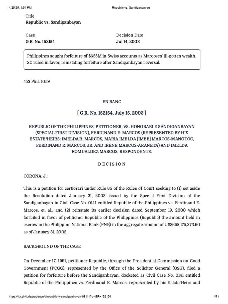 Republic vs. Sandiganbayan | PDF | Summary Judgment | Public Law