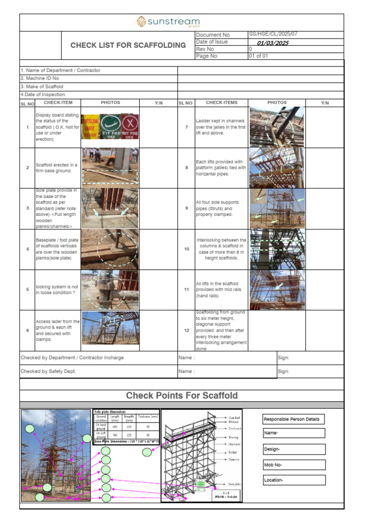 Sunstream Check List For Scaffolding | PDF | Scaffolding | Equipment