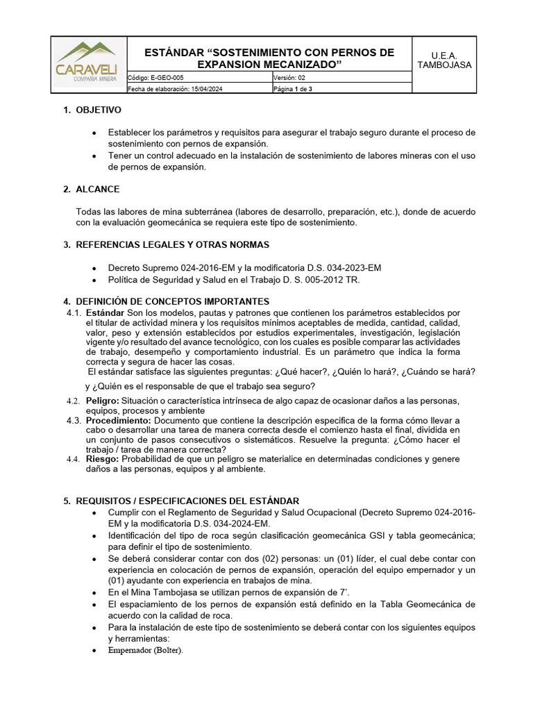 EST Sostenimiento Con Swellex Mecanizado | PDF | Minería