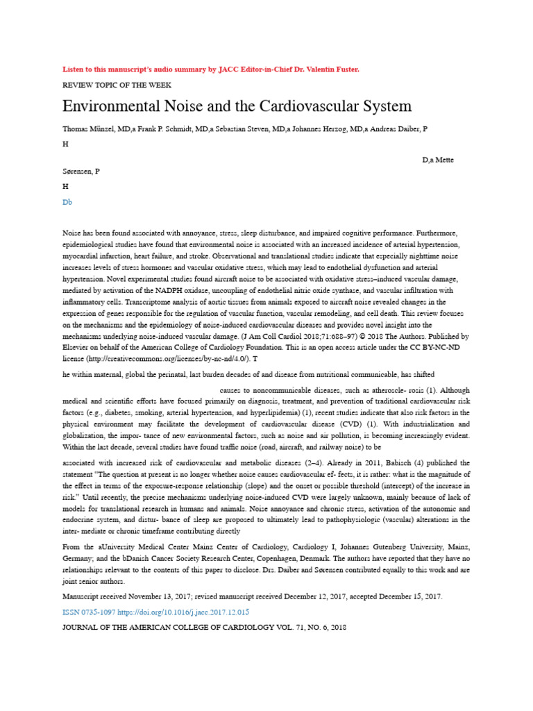 Environmental Noise and The Cardiovascular System | PDF ...