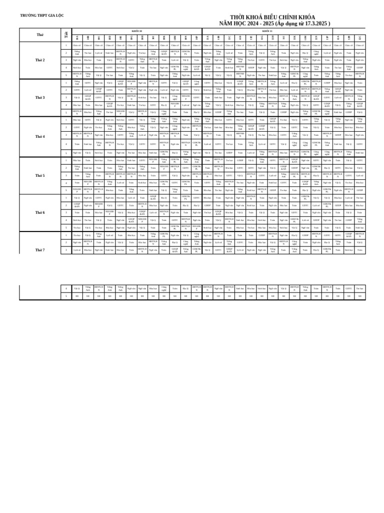 TKB L P Chính Khóa - T 17.3.2025 | PDF