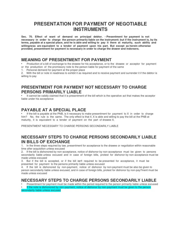 Chapter 6-Presentation For Payment of Negotiable Instruments | PDF ...
