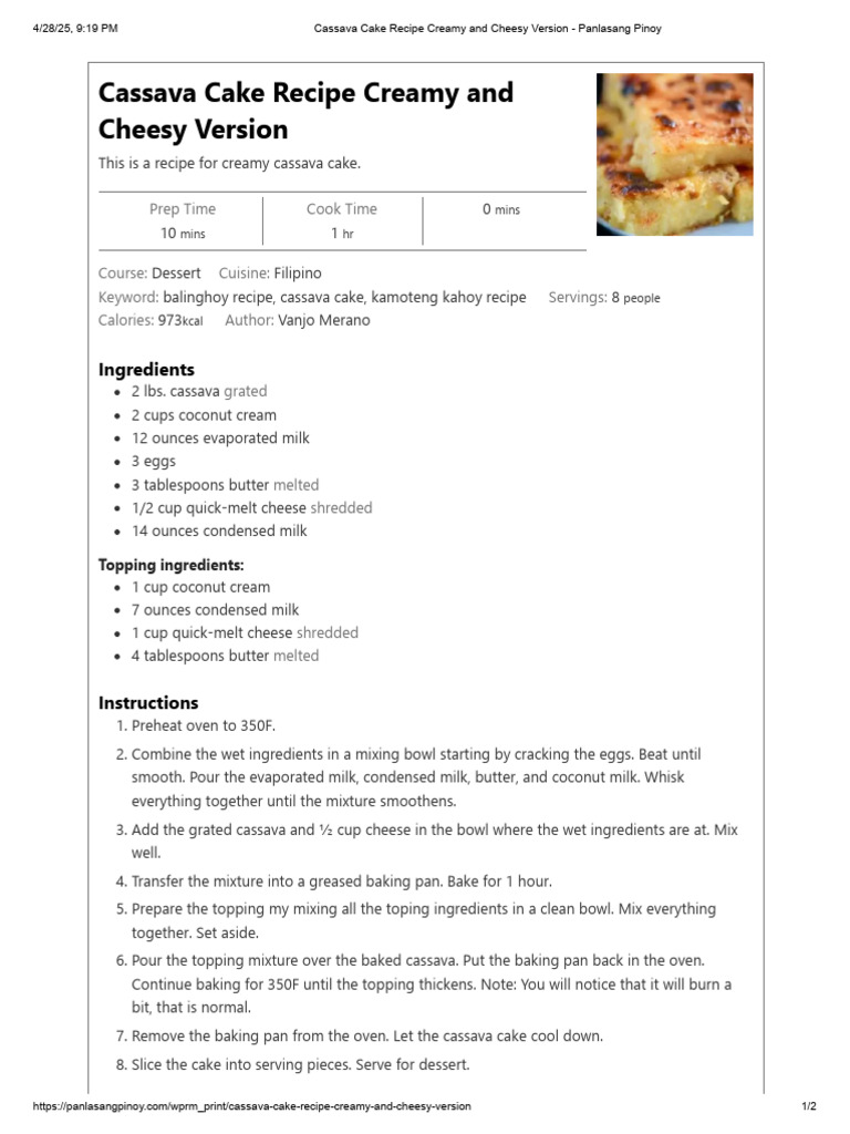 Cassava Cake Recipe Creamy and Cheesy Version | PDF | Fat | Cakes