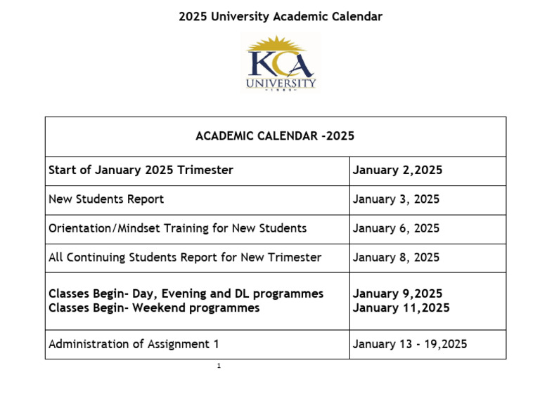 2025 University Academic Calendar | PDF
