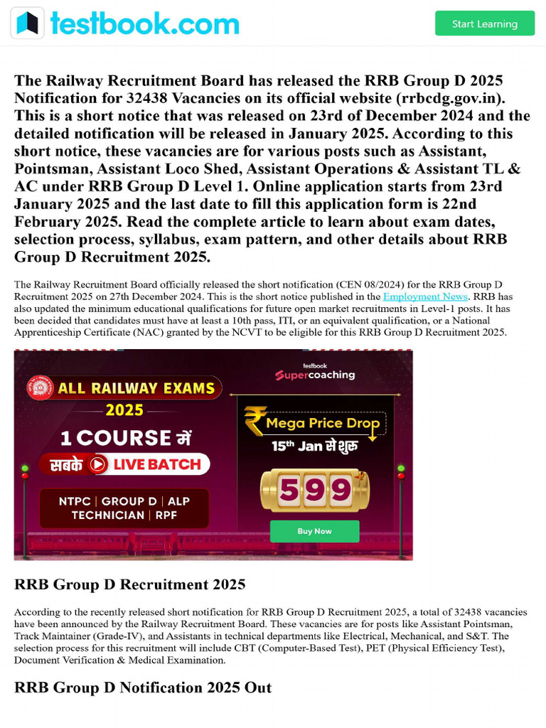 RRB Group D Recruitment 2025exam Info | PDF