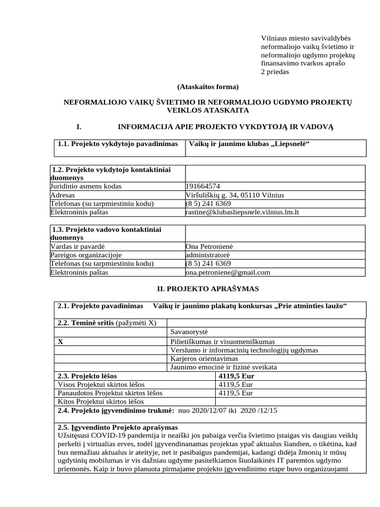 Ataskaita Liepsnele | PDF