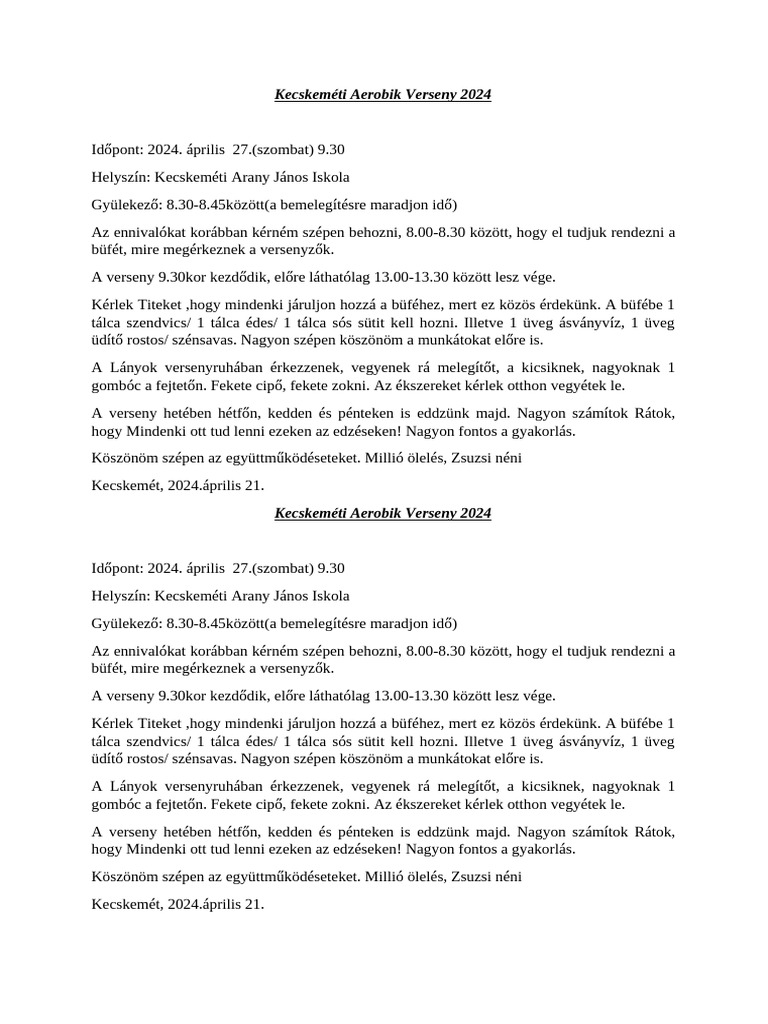 Kecskeméti Aerobik Verseny 2024 | PDF
