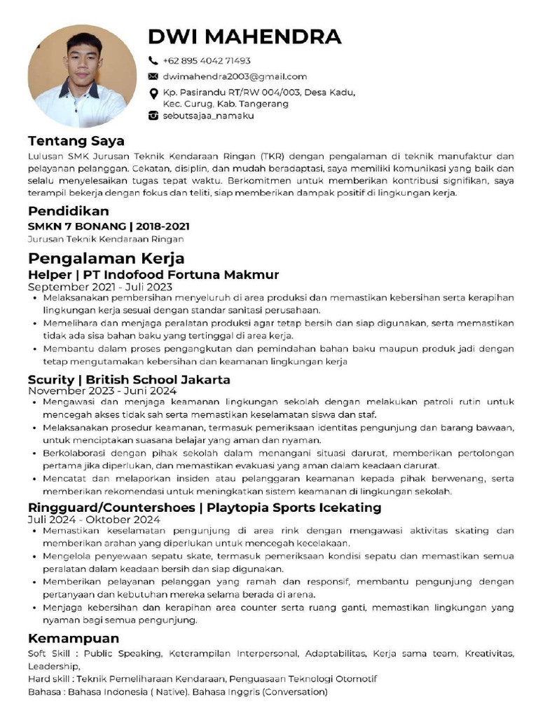 Lamaran Kerja Kerja Dwi Mahendra | PDF