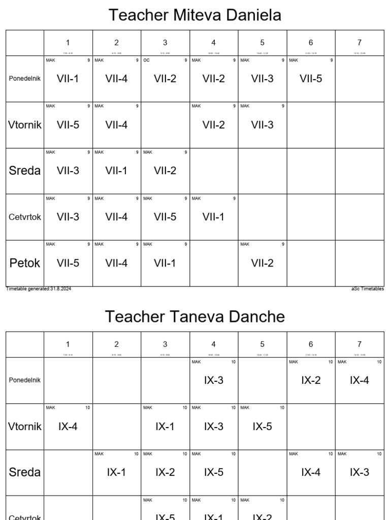 Timetable Overview for 2024 | PDF