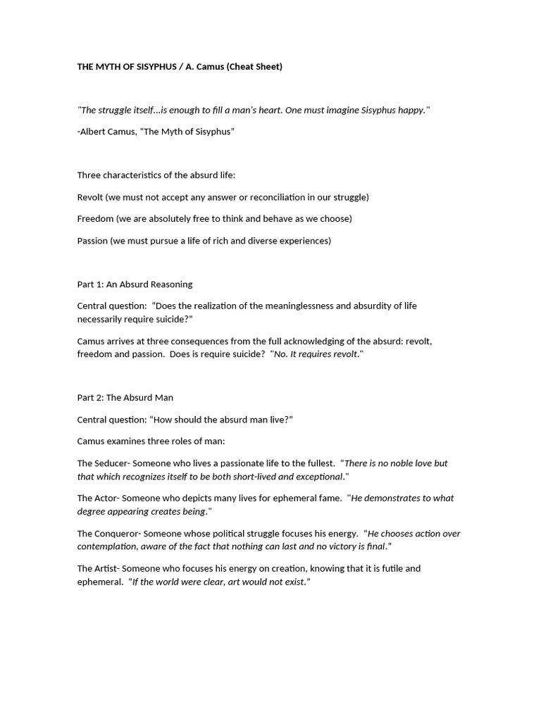 sisyphus-cheat-sheet | PDF | Existentialism
