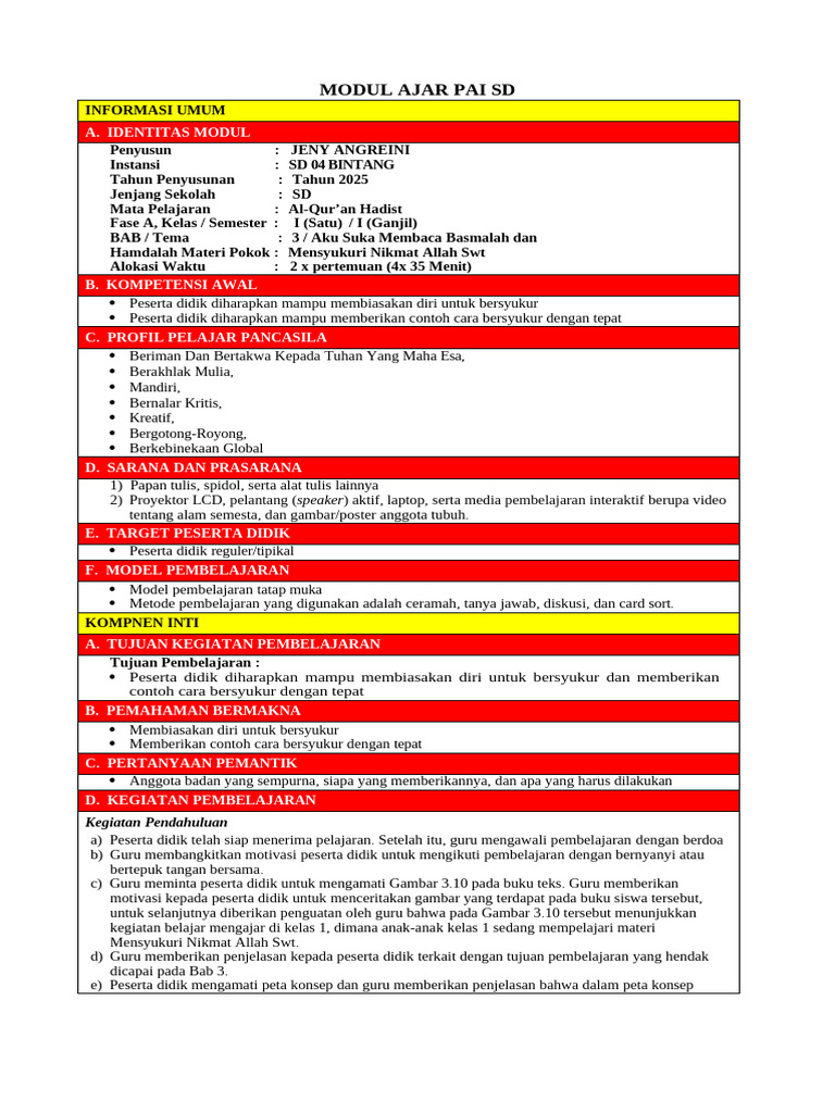 Modul Ajar Qurdis Jeny | PDF