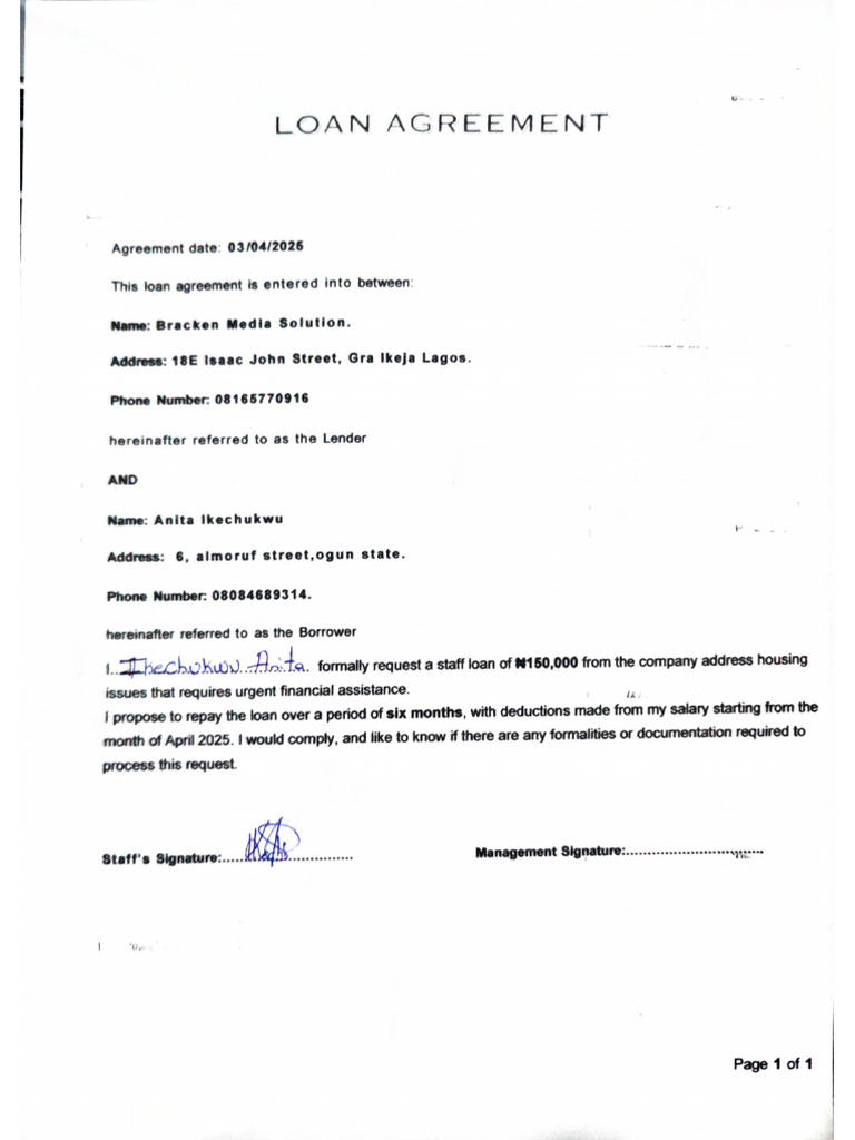 Signed Loan Agreement | PDF