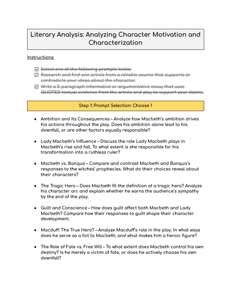 Literary Analysis - Analyzing Character Motivation and Characterization ...