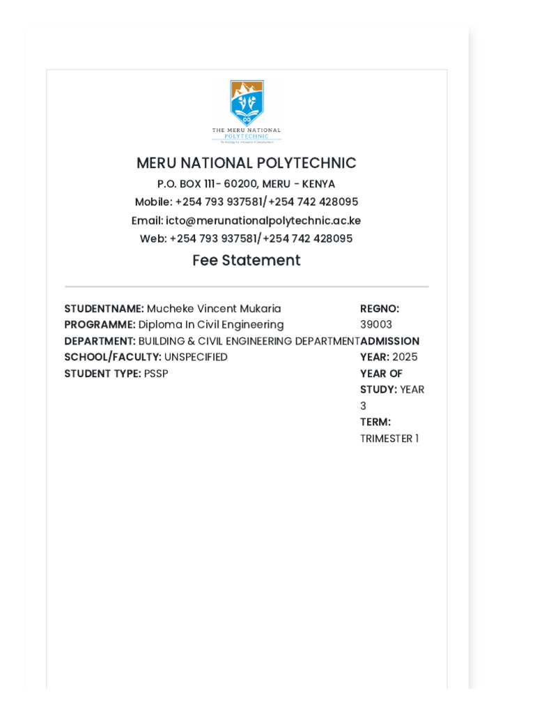 THE MERU NATIONAL POLYTECHNIC (1) Tzvky | PDF | Financial Services | Business