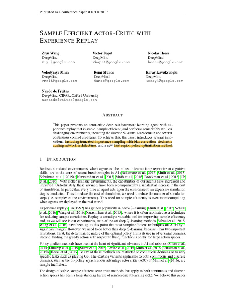 AC - Sample Efficient Actor-Critic With Experience Replay | PDF | Estimator | Bias Of An Estimator