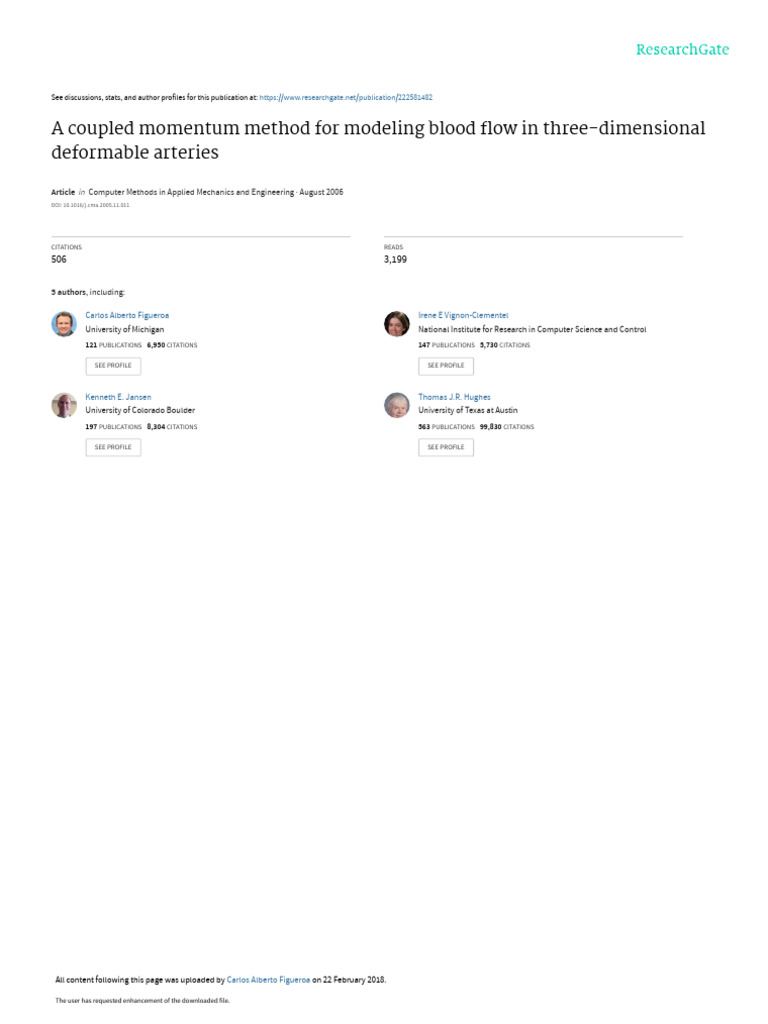 A - Coupled - Momentum - Method - For - Modeling - Blood - Flow - HUGHES | PDF | Hemodynamics ...