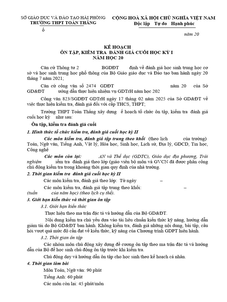 KH on Tap Va Kiem Tra Cuối HK II Nam Hoc 2024-2025 (ĐIỀU CHỈNH) | PDF