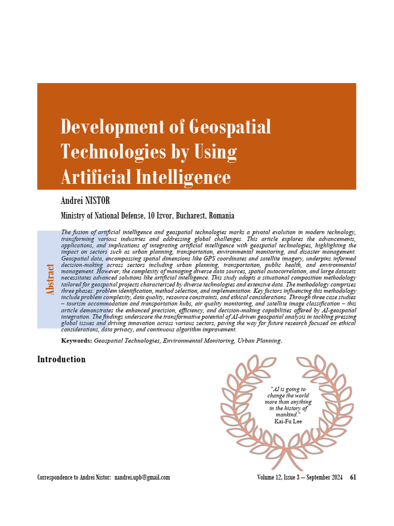 Development of Geospatial Technologies by Using Artificial Intelligence ...