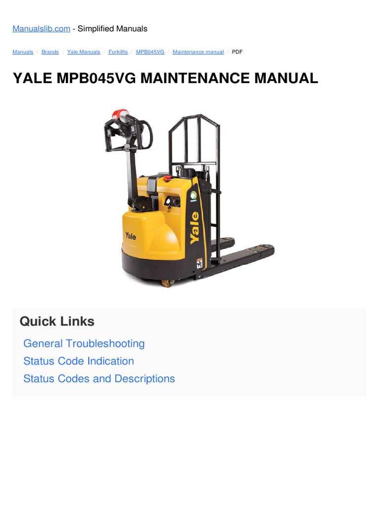 Yale Mpb045Vg Maintenance Manual: Quick Links | PDF | Electrical ...