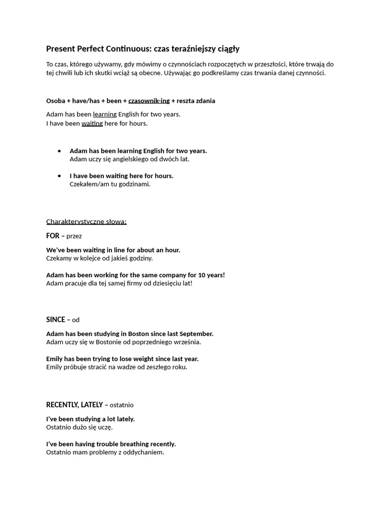 Angielski - Present Perfect Continuous | PDF