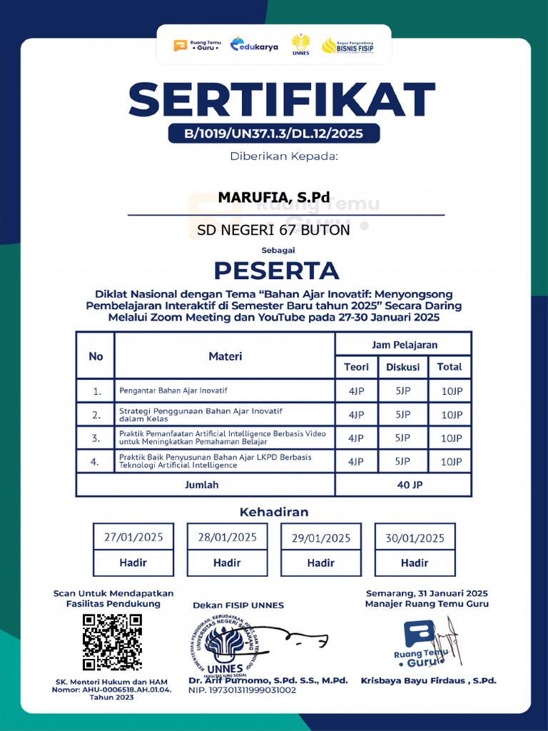 SERTIFIKAT 2 MARUFIA, S.PD | PDF