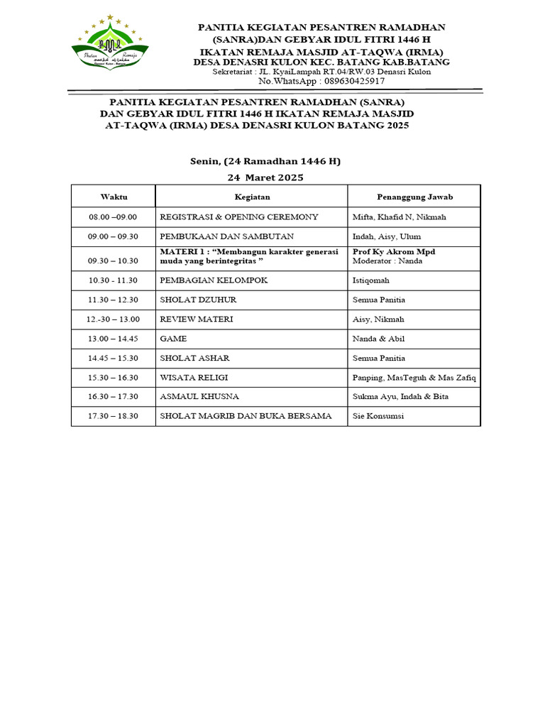 Rundown Acara Fiks-1 | PDF