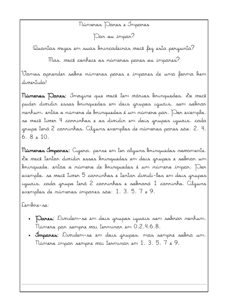 Números Pares e Ímpares | PDF