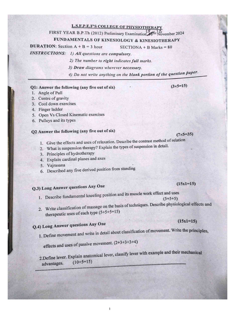 Lsfpef College Question Paper | PDF