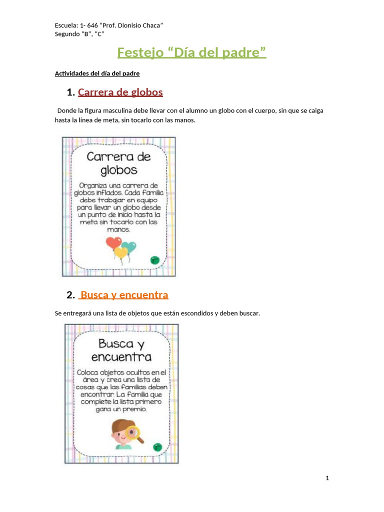 Actividades Día del Padre en Escuela 1-646 | PDF