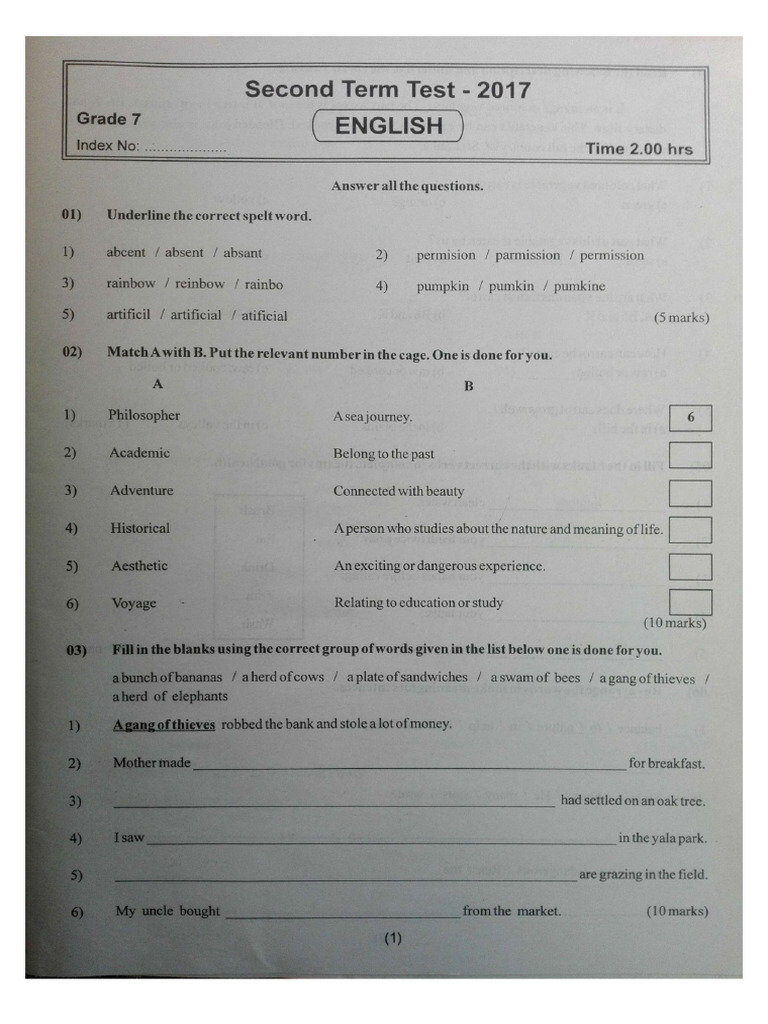 Grade-7 English 2nd Term 2017 | PDF