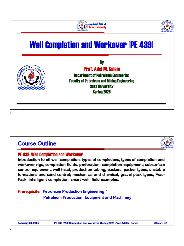 Chapter 1 Oil Well Completion and Workover PE 439 DR Adel Salem | PDF | Casing (Borehole) | Oil Well