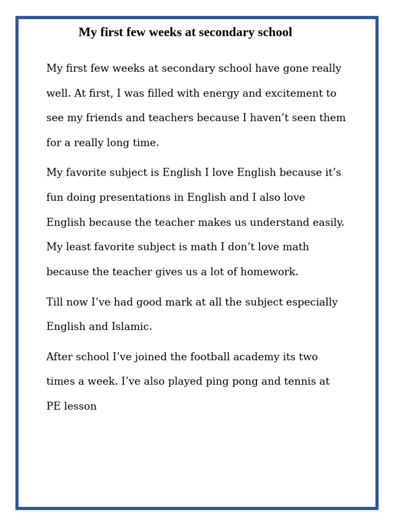 My First Few Weeks at Secondary School | PDF
