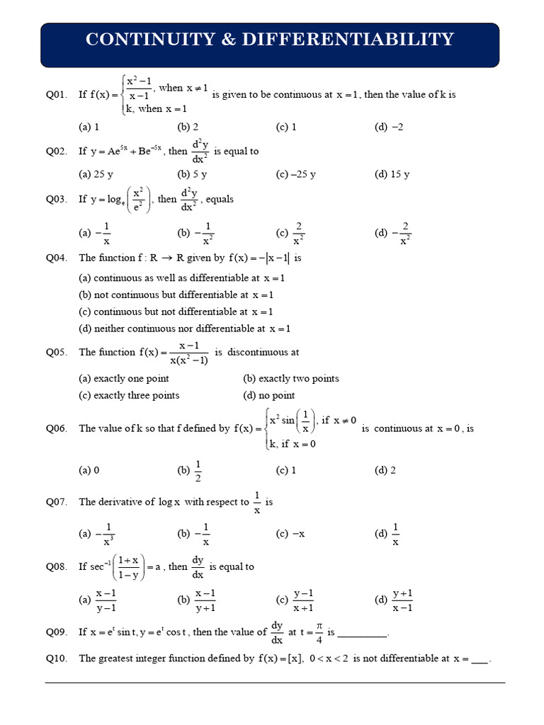 5 Continuity & Differentiability (Assignment) | PDF | Trigonometric Functions | Analysis