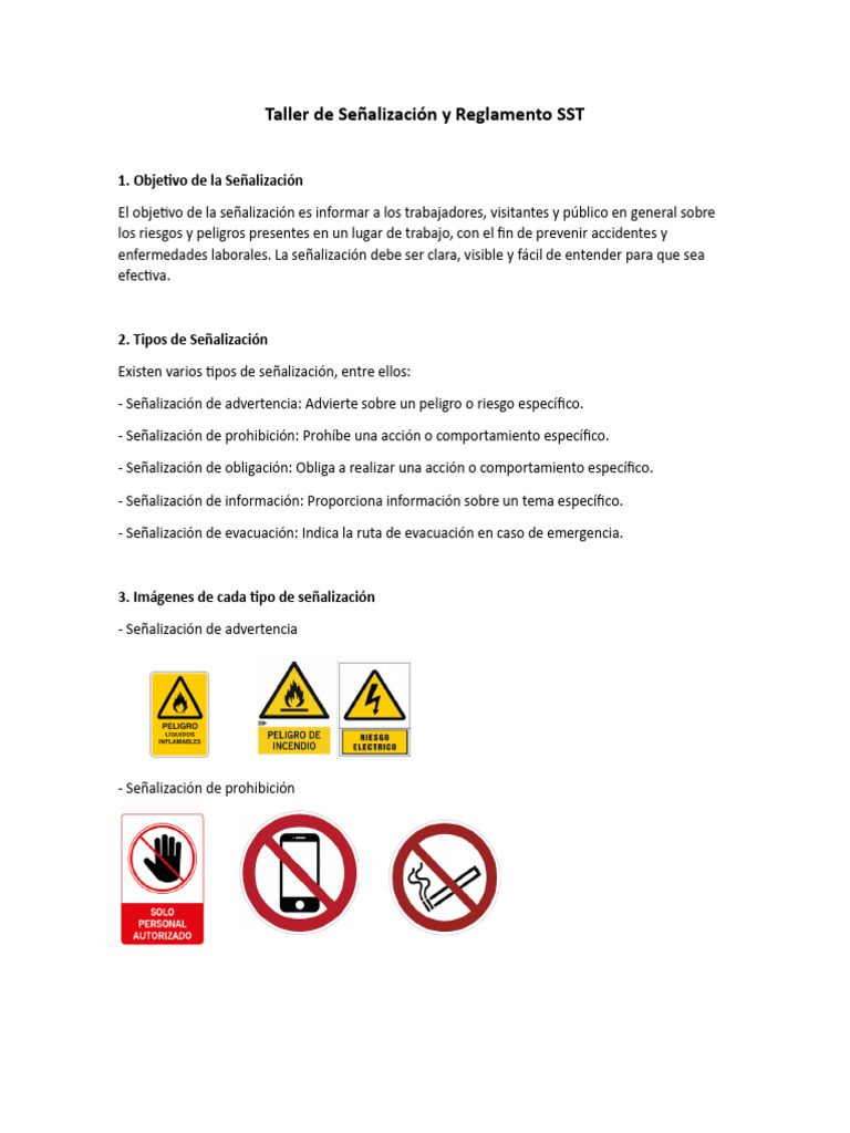 Taller de Señalización y Reglamento SST | PDF | Higiene Ocupacional | Higiene