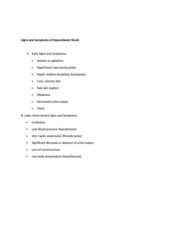 Signs and Symptoms of Hypovolemic Shock | PDF | Shock (Circulatory ...