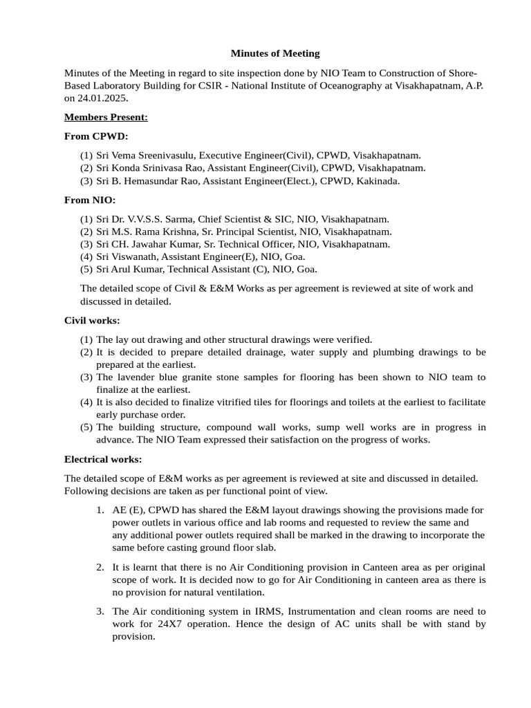 NIO Team Meeting Minutes: Shore Lab Inspection | PDF | Building ...