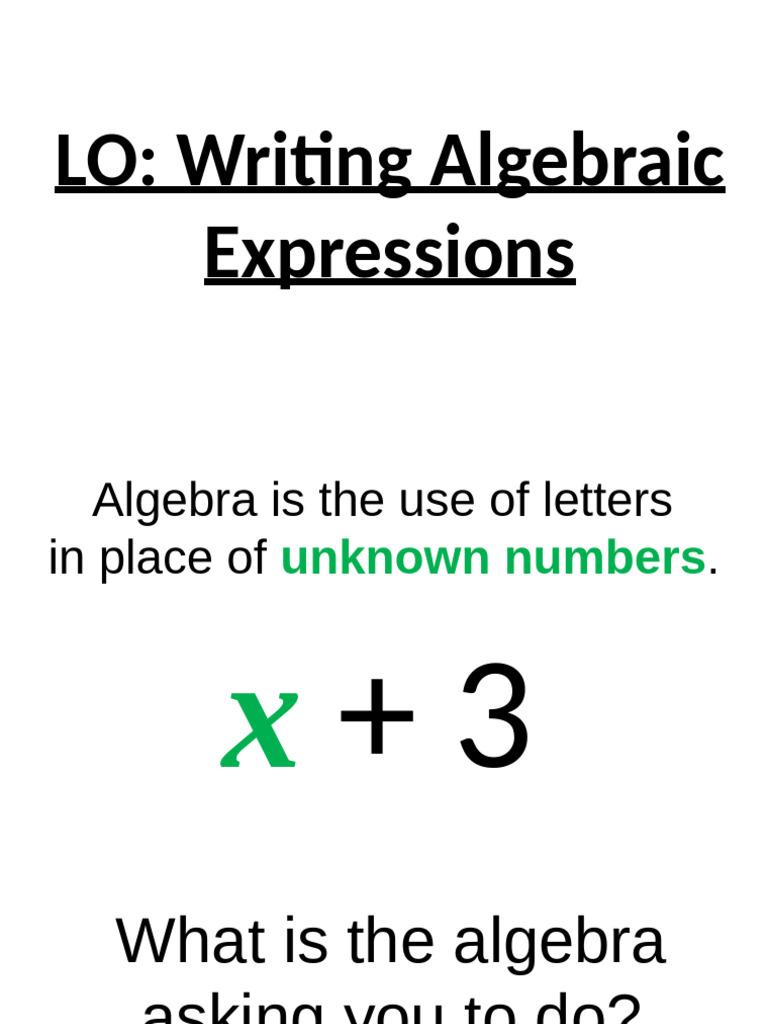 An Introduction To Writing Algebraic Equations | PDF | Algebra | Equations