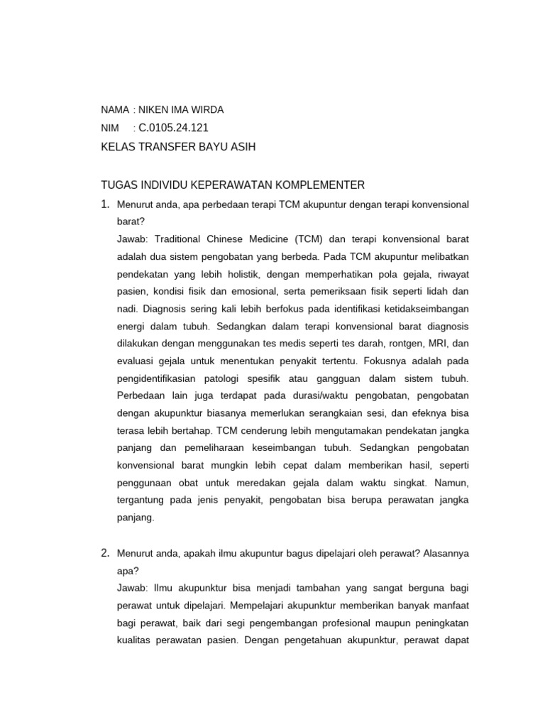 Tugas Kep. Komplementer TCM Akupuntur - Niken Ima Wirda | PDF